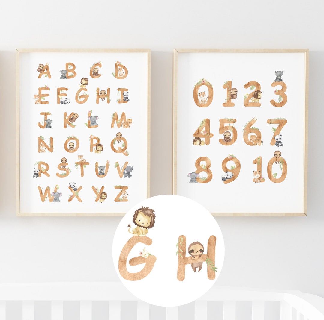 Safari Alphabet and Numbers Print, ABC Nursery Wall Decor, Neutral ...