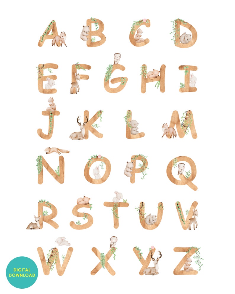 Woodland Alphabet and Numbers Print Forest ABC Nursery Wall - Etsy