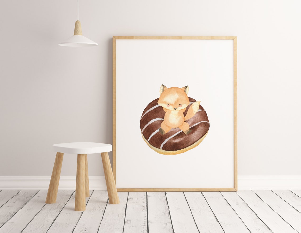Animal Donut Nursery Print, Animals Doughnut Wall Decor, Animal Cake ...