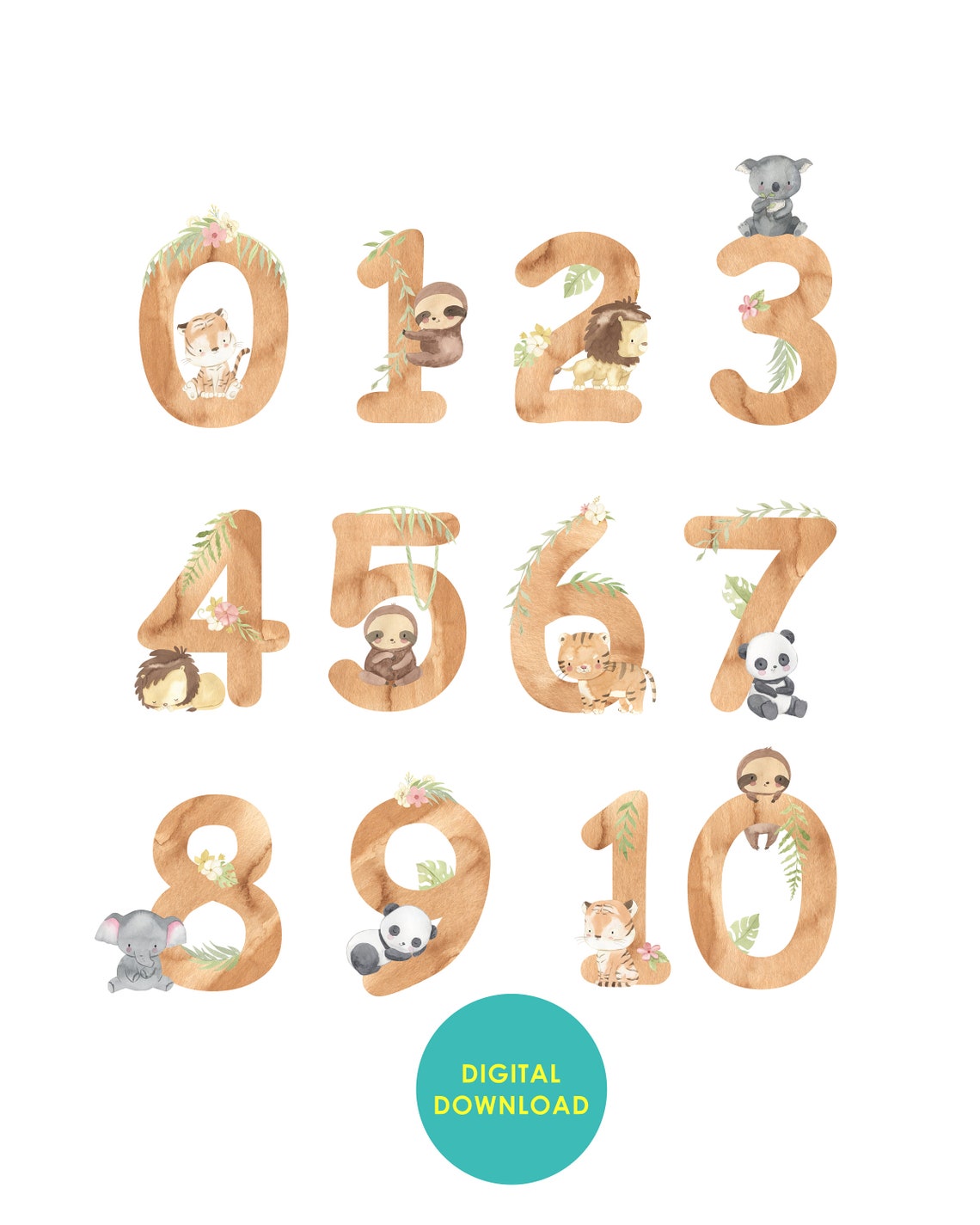 Safari Alphabet and Numbers Print, ABC Nursery Wall Decor, Neutral ...