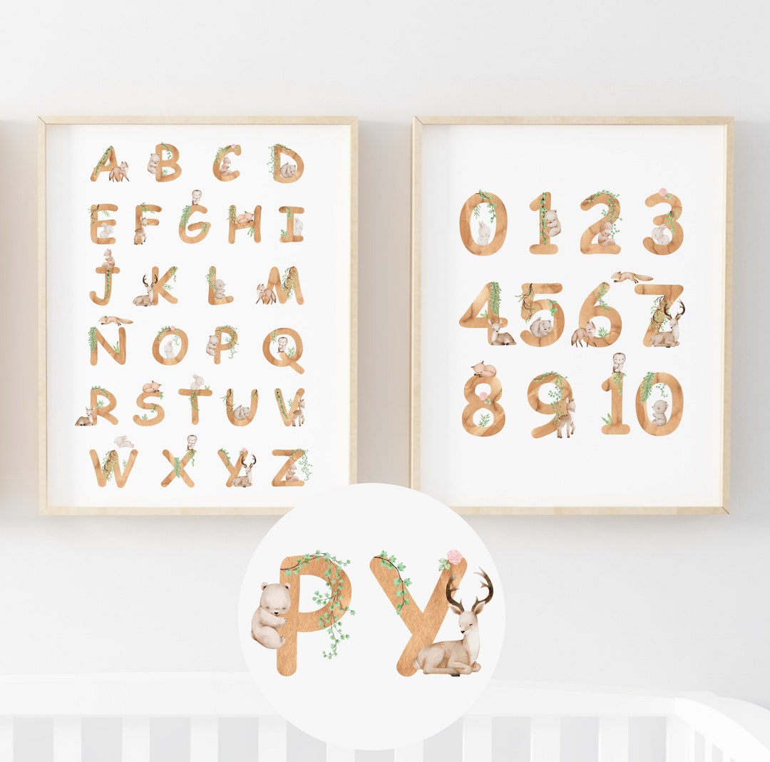 Woodland Alphabet and Numbers Print Forest ABC Nursery Wall - Etsy