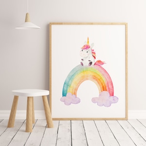 Unicorn Rainbow Nursery Print, Unicorns Cloud Wall Art, Unicorn ...