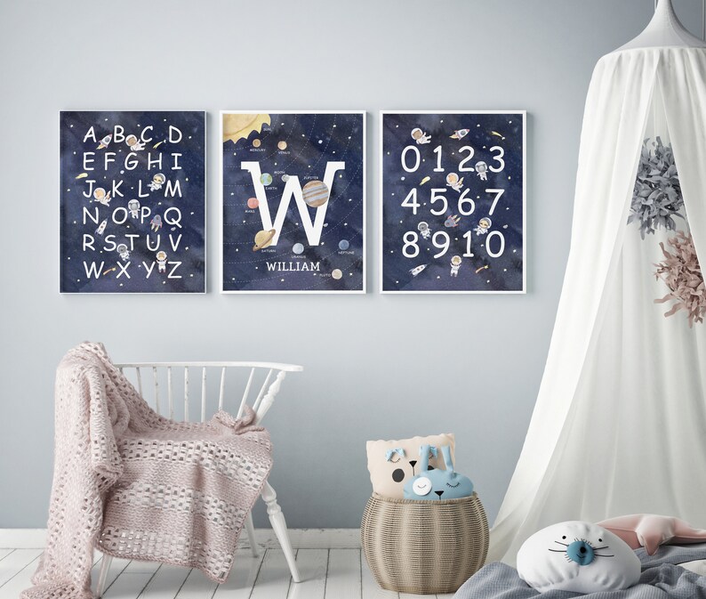 Custom Space Alphabet Numbers Print, Personalized Name Astronaut Animal ...