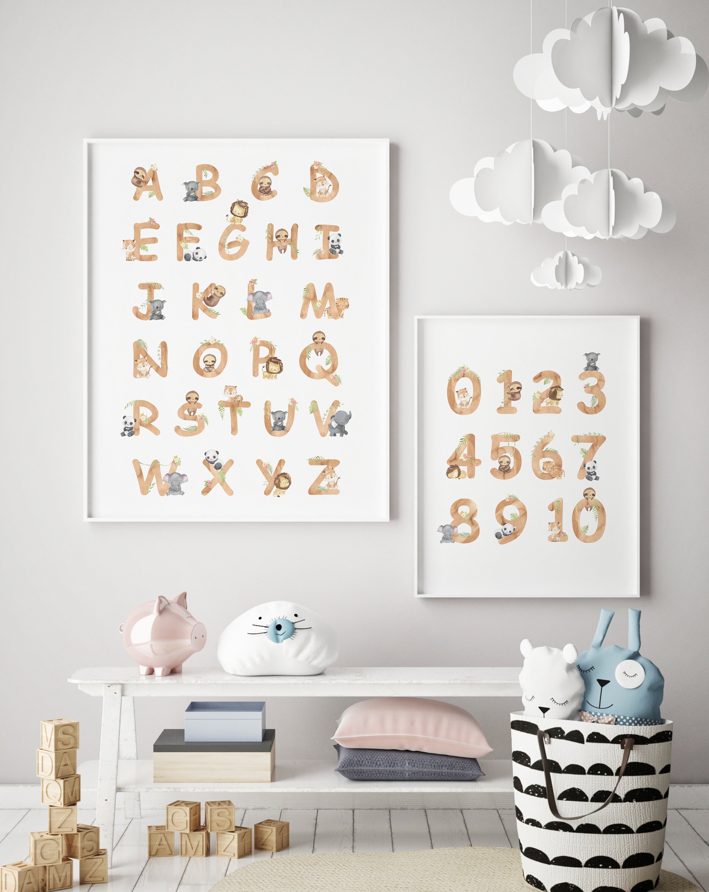 Safari Alphabet and Numbers Print ABC Nursery Wall Decor - Etsy