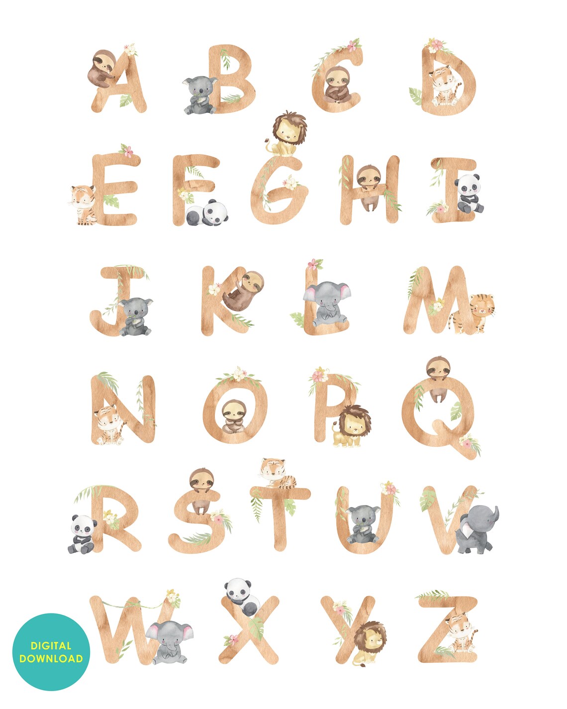 Safari Alphabet and Numbers Print ABC Nursery Wall Decor - Etsy
