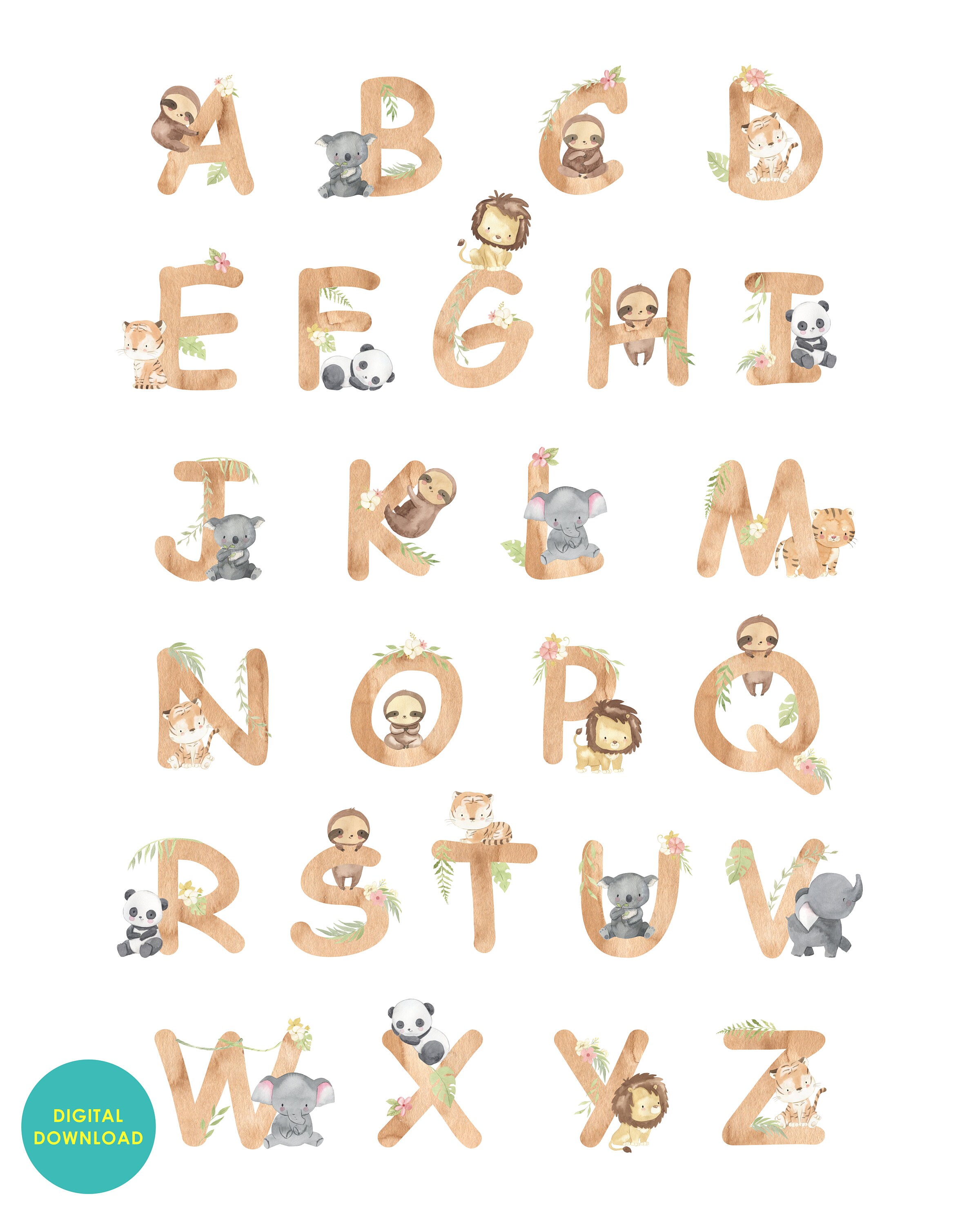 Safari Alphabet and Numbers Print ABC Nursery Wall Decor - Etsy
