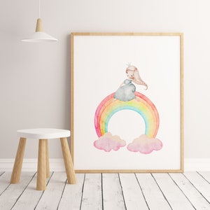 Unicorn Rainbow Nursery Print, Unicorns Cloud Wall Art, Unicorn ...