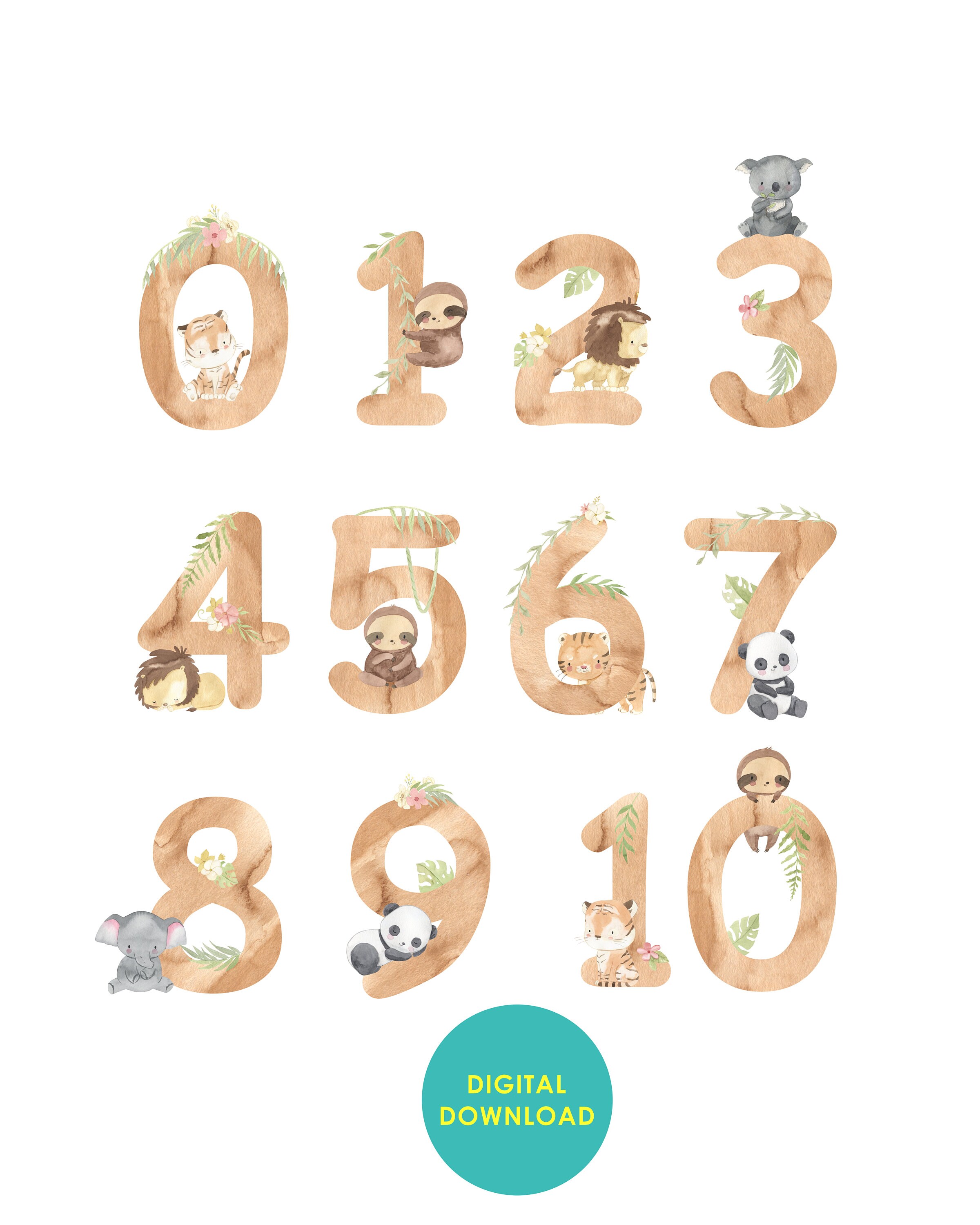 Safari Alphabet and Numbers Print ABC Nursery Wall Decor - Etsy