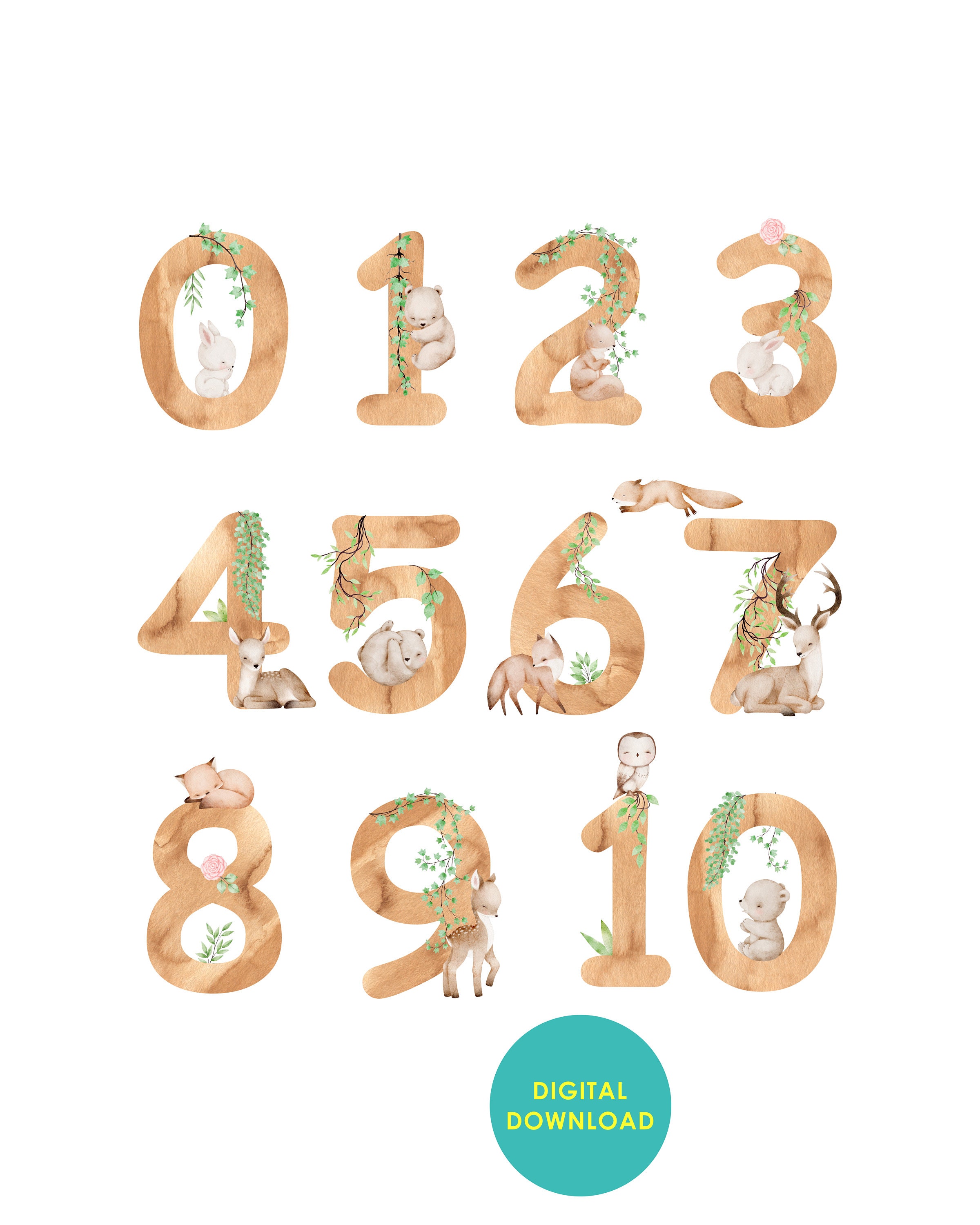 Woodland Alphabet and Numbers Print Forest ABC Nursery Wall - Etsy