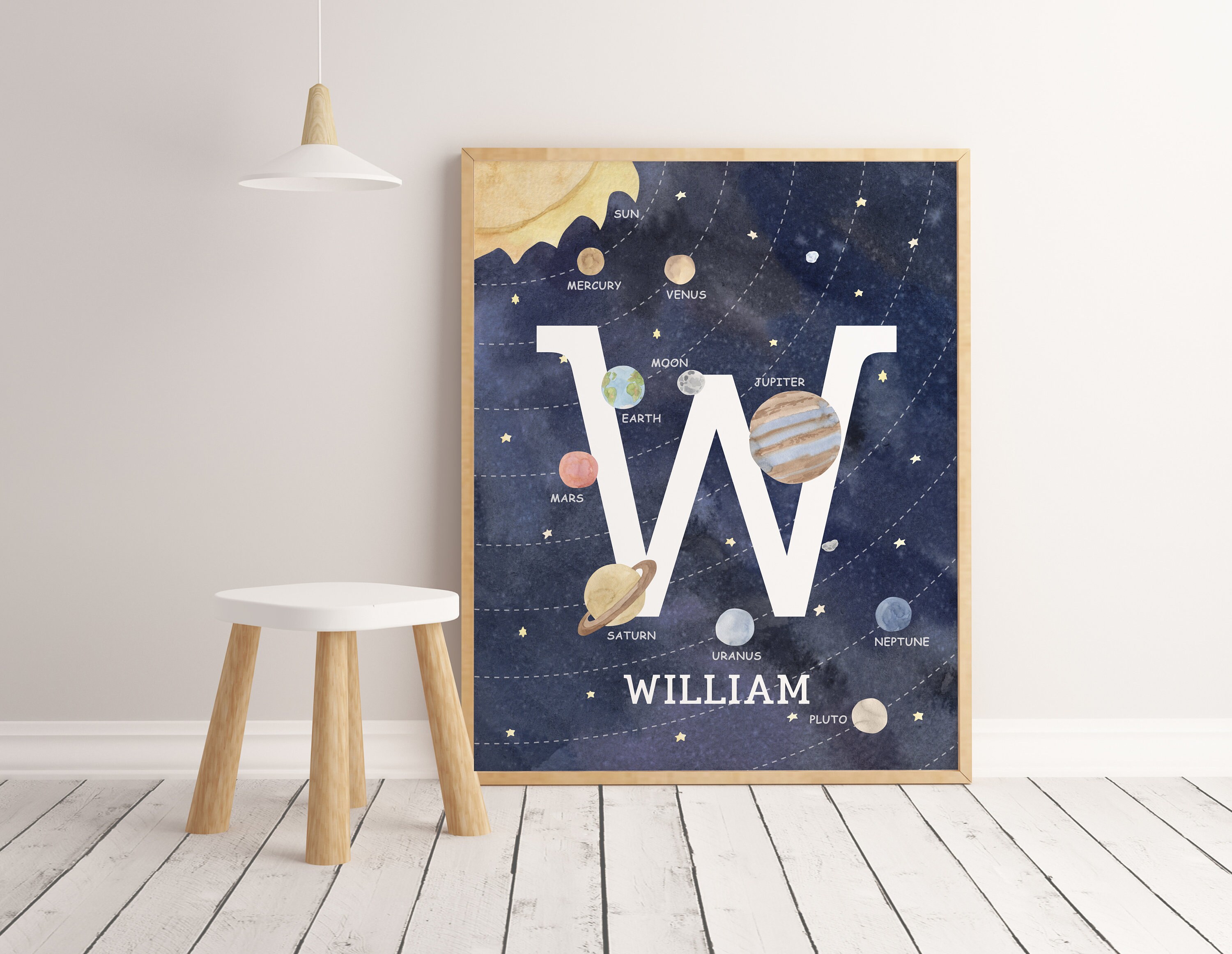 Custom Space Alphabet Numbers Print, Personalized Name Astronaut Animal ...