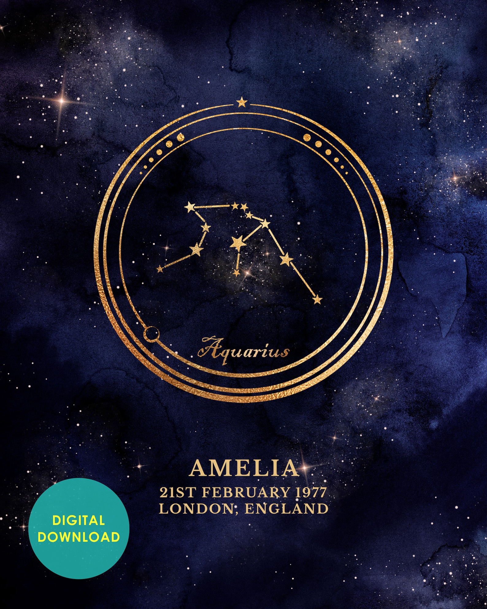 Personalized Zodiac Sign Print, Custom Constellation Gold Foil Wall ...