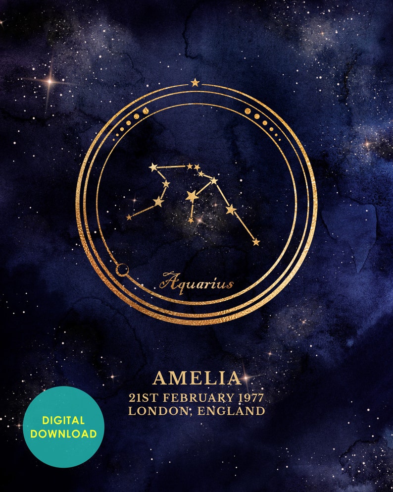 Personalized Zodiac Sign Print, Custom Constellation Gold Foil Wall ...