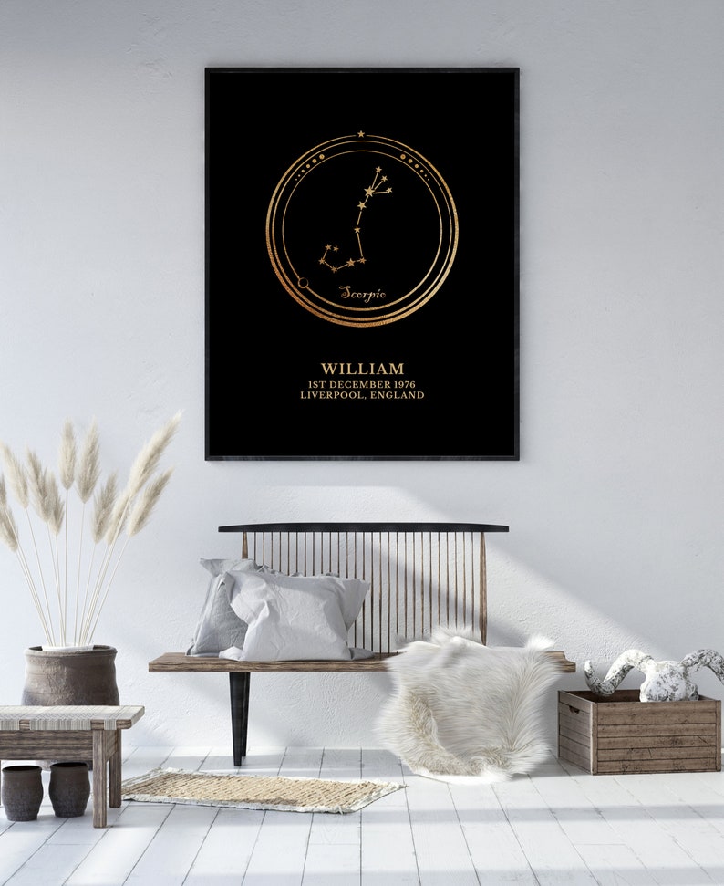 Custom Zodiac Sign Print, Personalized Constellation Gold Foil Poster ...