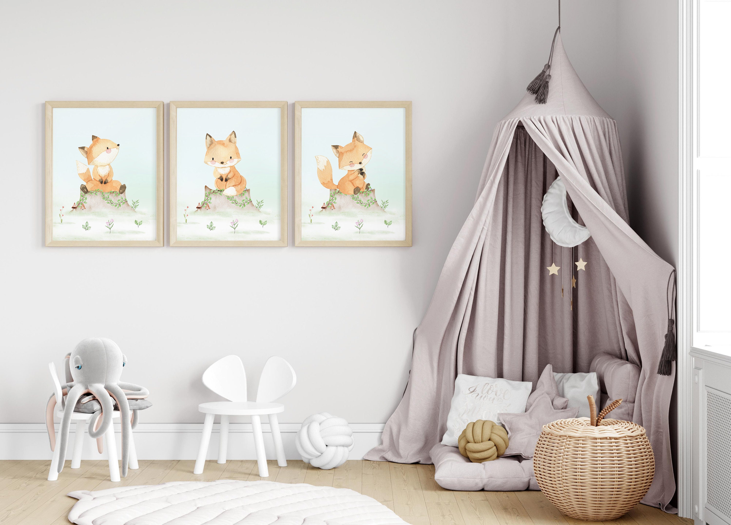 Fox Nursery Print, Woodland Animal Wall Decor, Fox in the Forest Wall ...