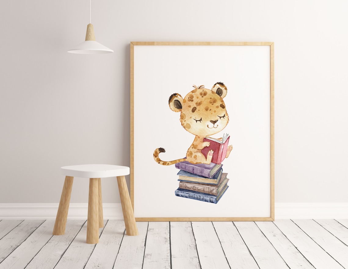 Animals Reading Prints, Animal and Book Nursery Wall Decor, Animal ...
