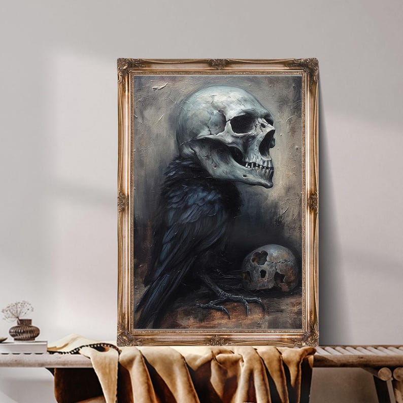 Raven Skull Wall Art Printable – Gothic Bird Skull Digital Download ...