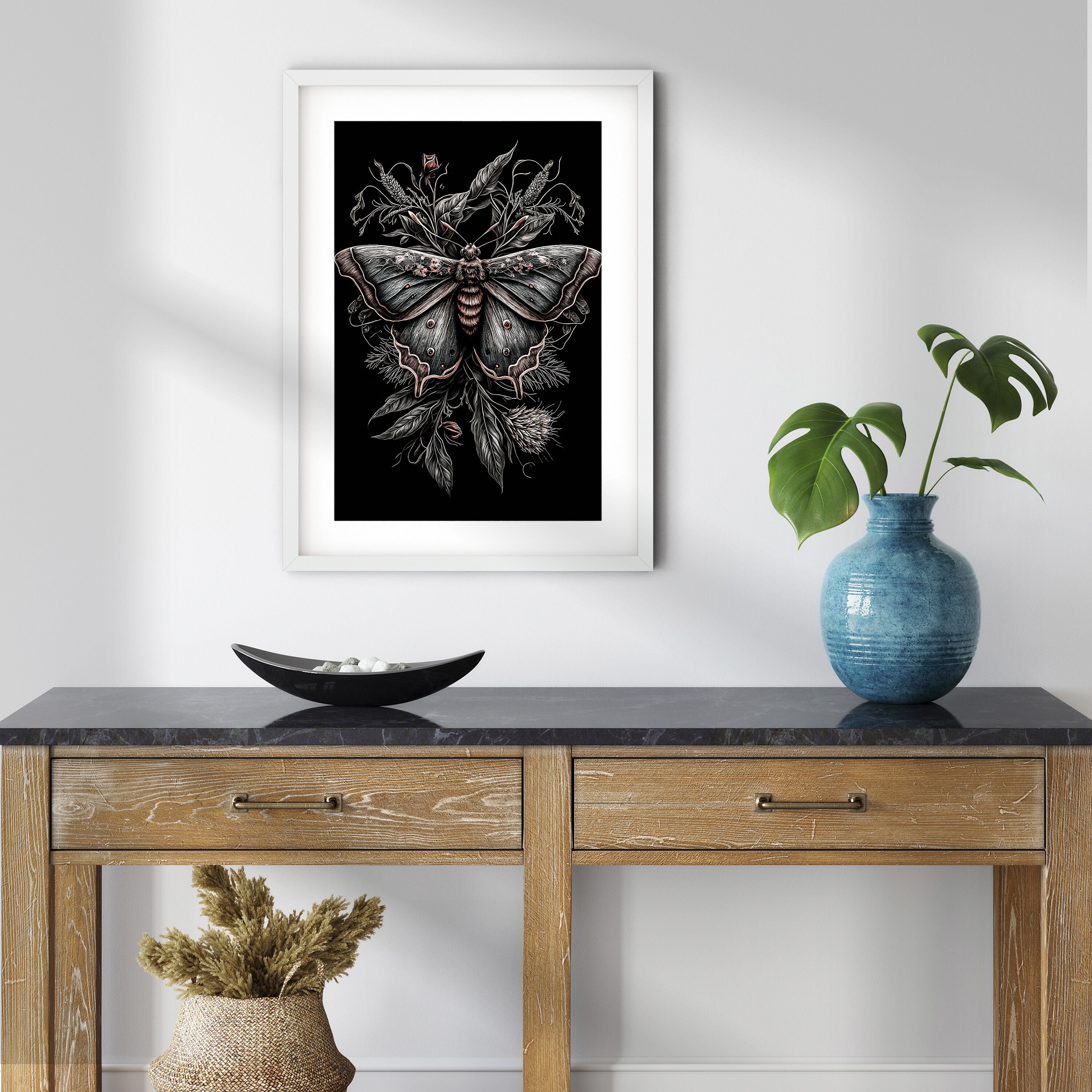 Botanical Moth, Dark Cottagecore Wall Art, Dark Academia Prints, Gothic ...