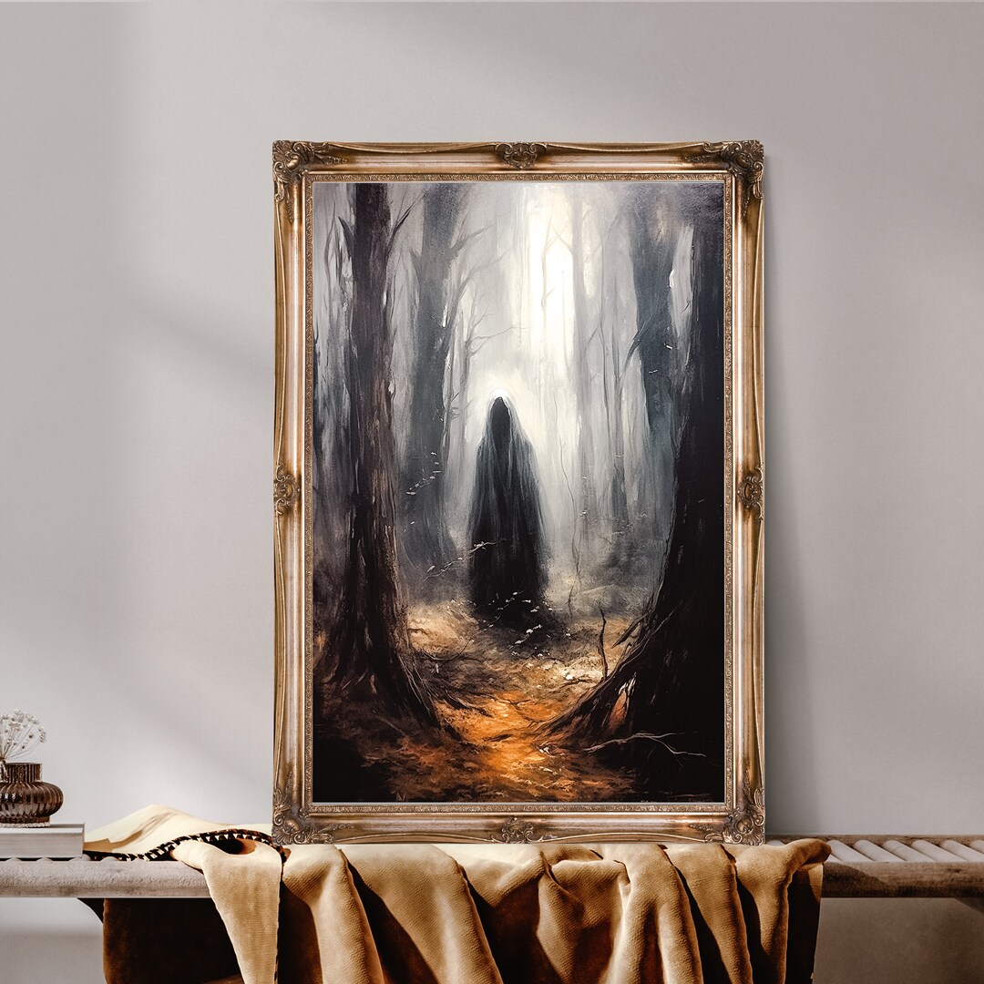 Spooky Ghost in the Dark Forest, Vintage Poster, Art Poster Print, Dark ...