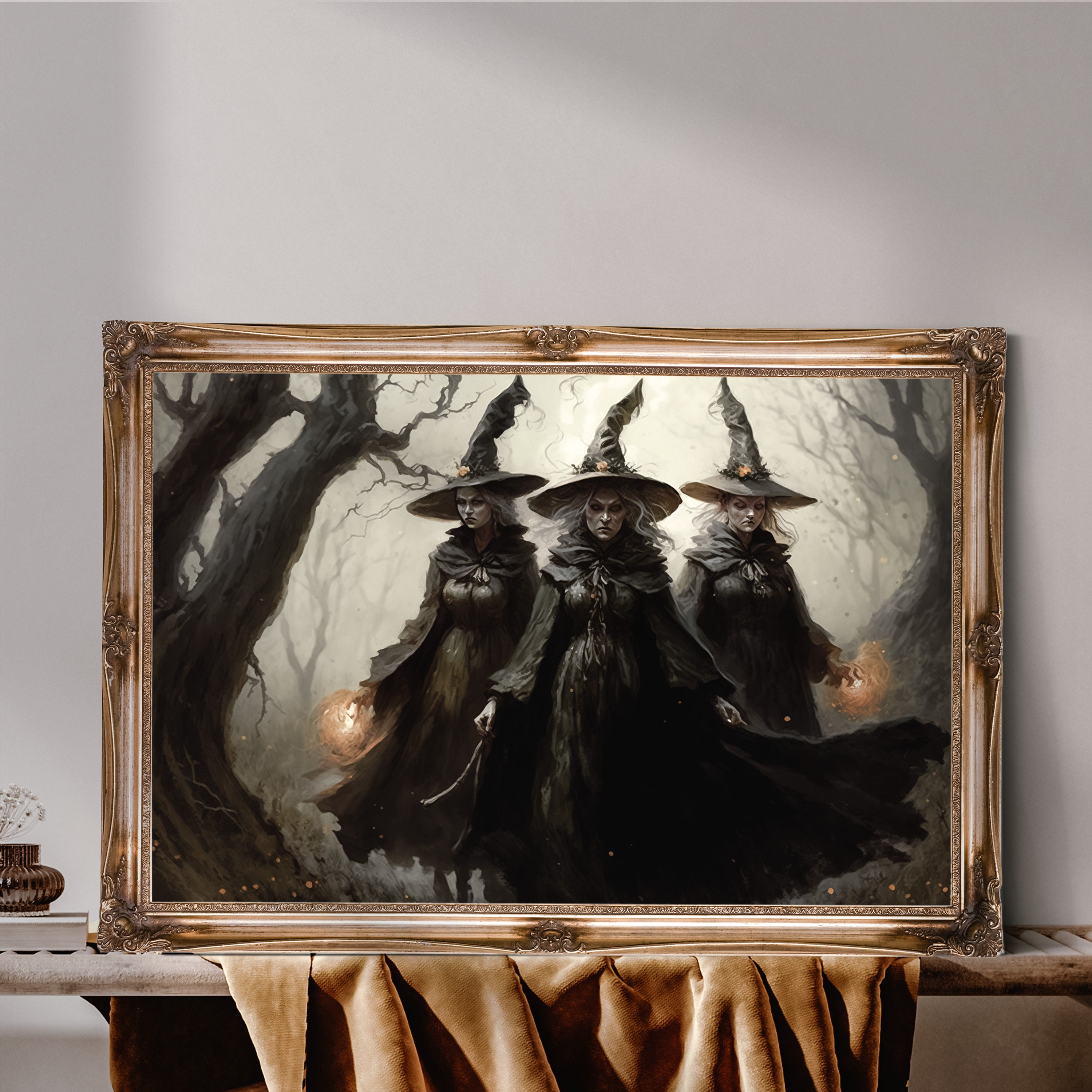 Three Witches in the Dark Forest, Gothic Aesthetic Wall Art, Dark ...