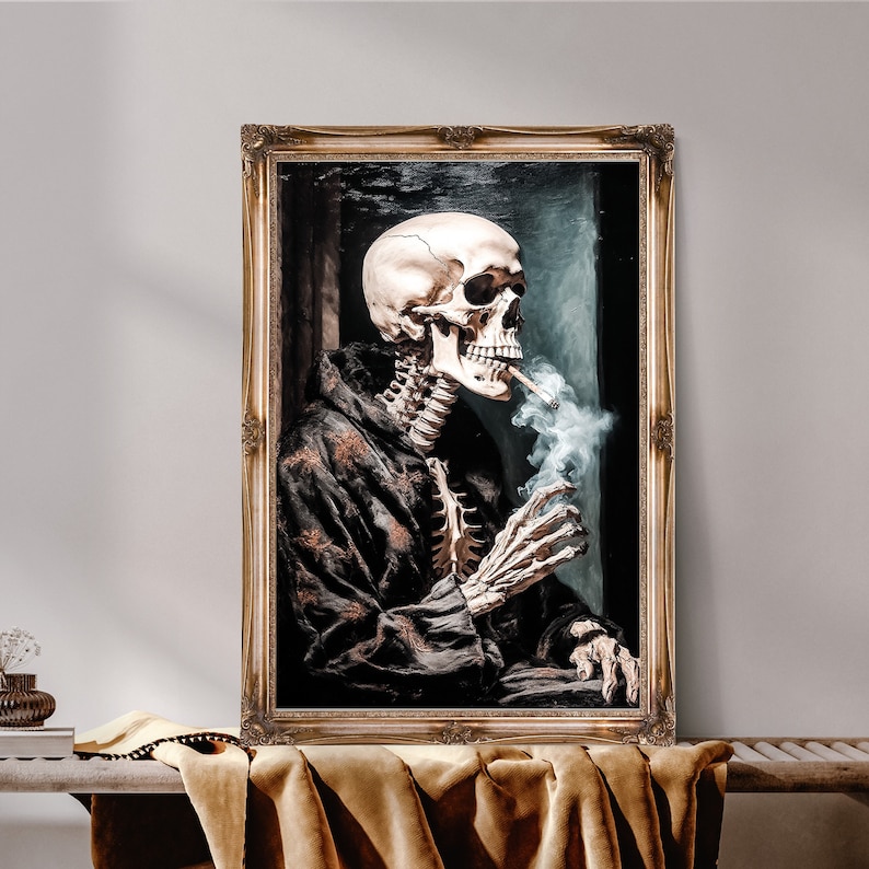 Skeleton Portrait, Gothic Skull Wall Art, Dark Cottagecore Room Decor ...