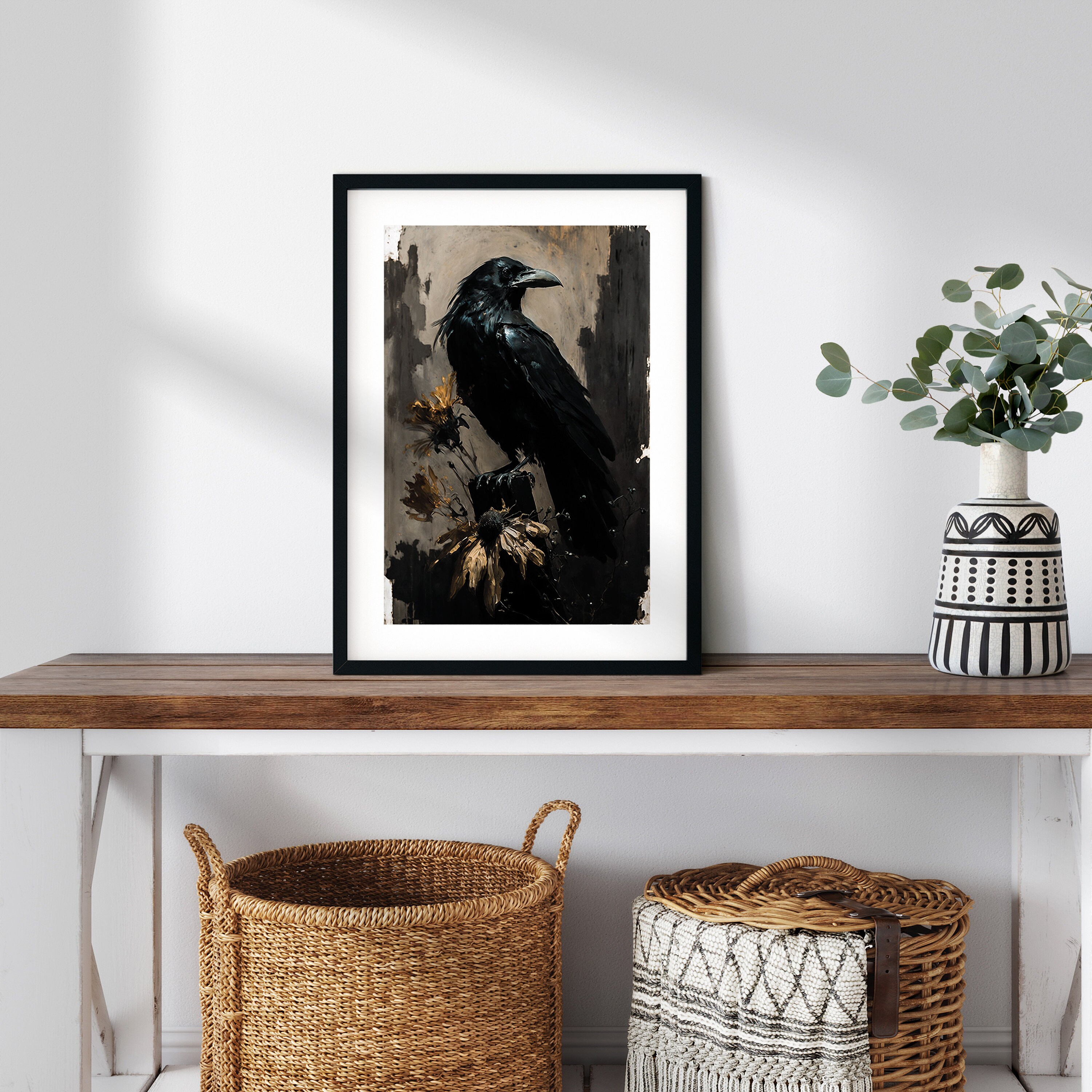 Crow Oil Painting Wall Art, Witchy Room Decor, Dark Academia Prints ...
