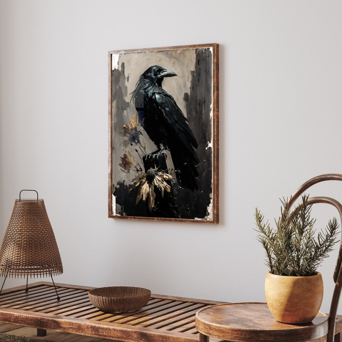 Crow Oil Painting Wall Art, Witchy Room Decor, Dark Academia Prints ...