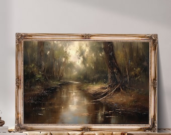 Lake Landscape Art in Watercolor, Water Sunset Print, Forest Lake ...