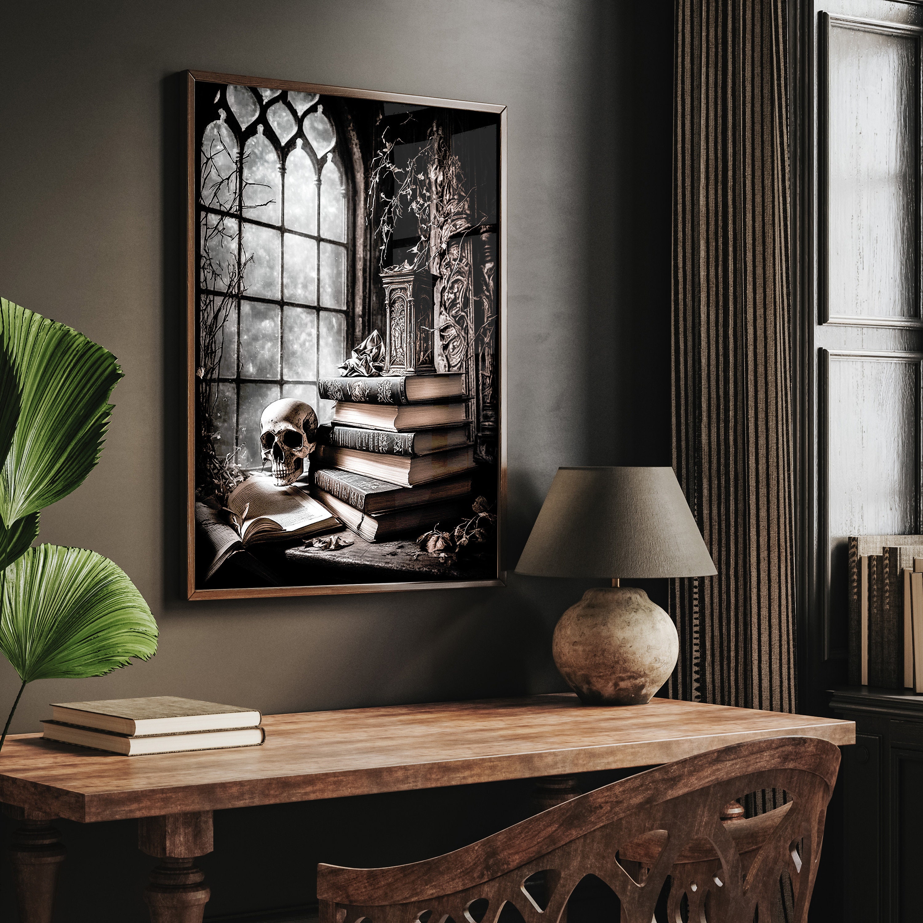 Dark Academia Wall Decor, Abandoned Gothic Library, Victorian Painting ...
