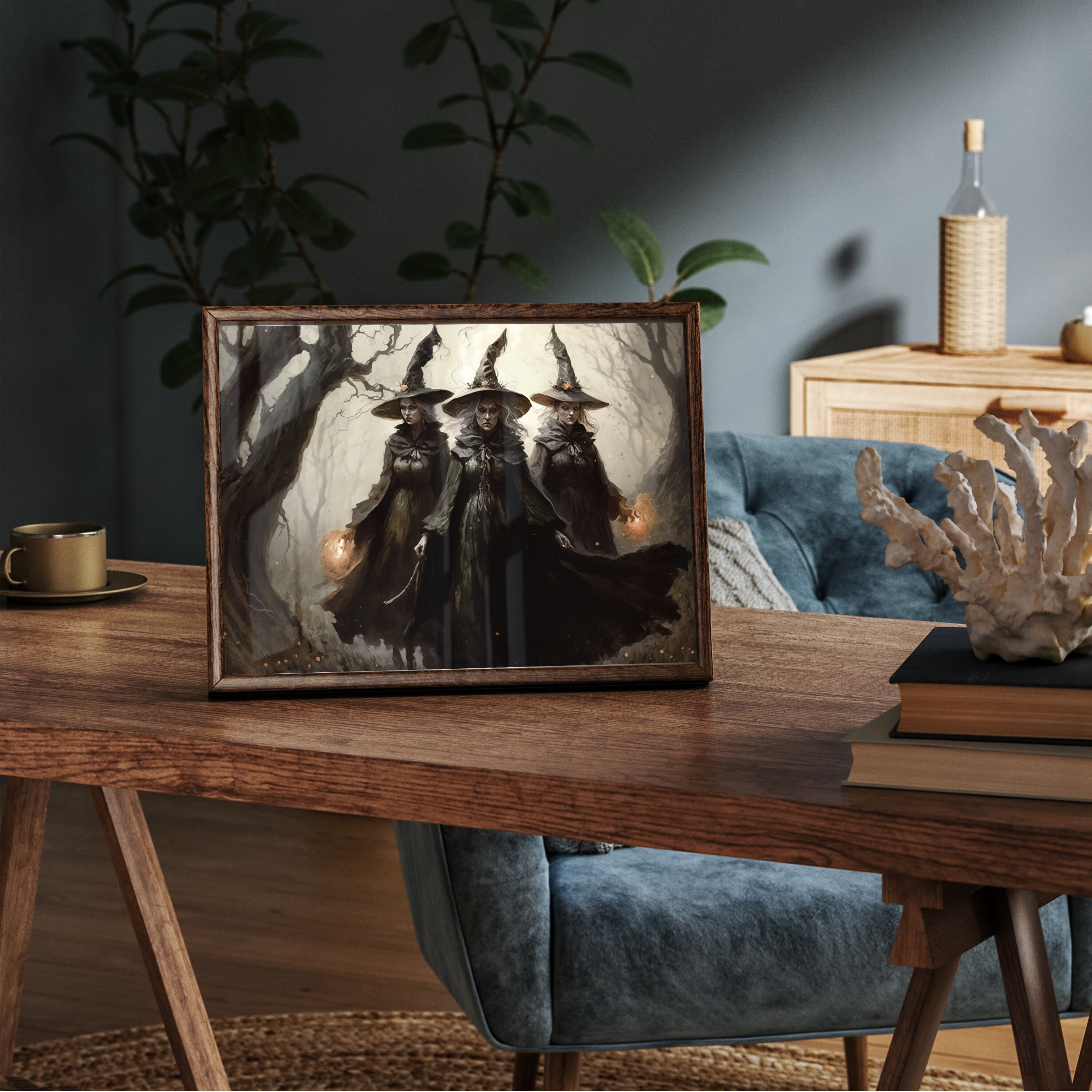 Three Witches in the Dark Forest, Gothic Aesthetic Wall Art, Dark ...