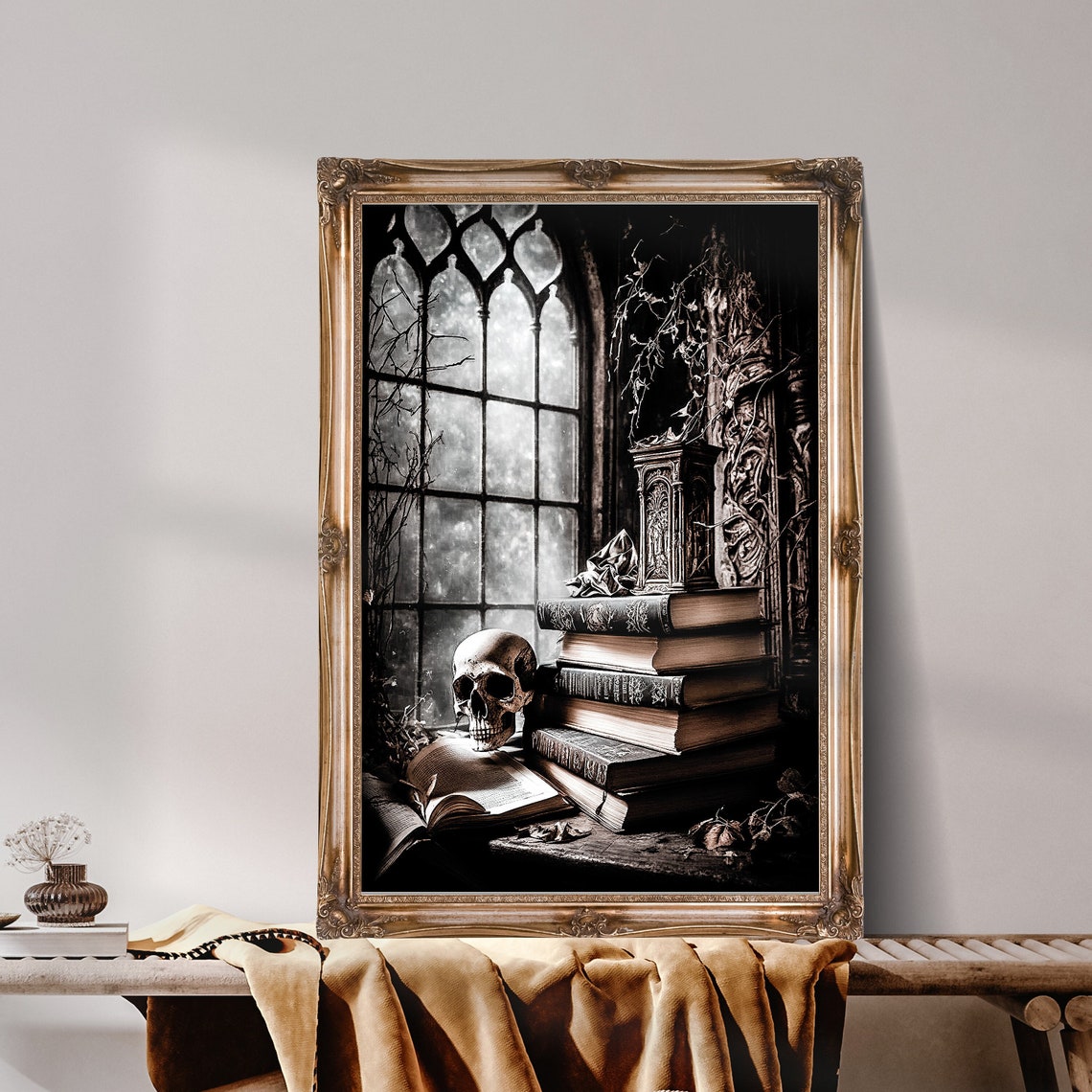 Dark Academia Wall Decor, Abandoned Gothic Library, Victorian Painting ...