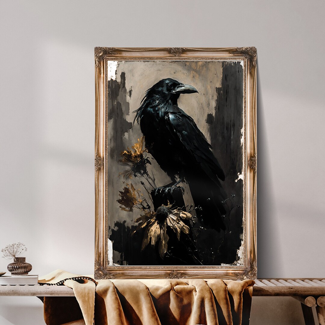 Crow Oil Painting Wall Art, Witchy Room Decor, Dark Academia Prints ...