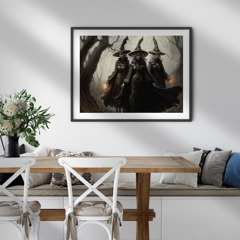 Three Witches in the Dark Forest, Gothic Aesthetic Wall Art, Dark ...