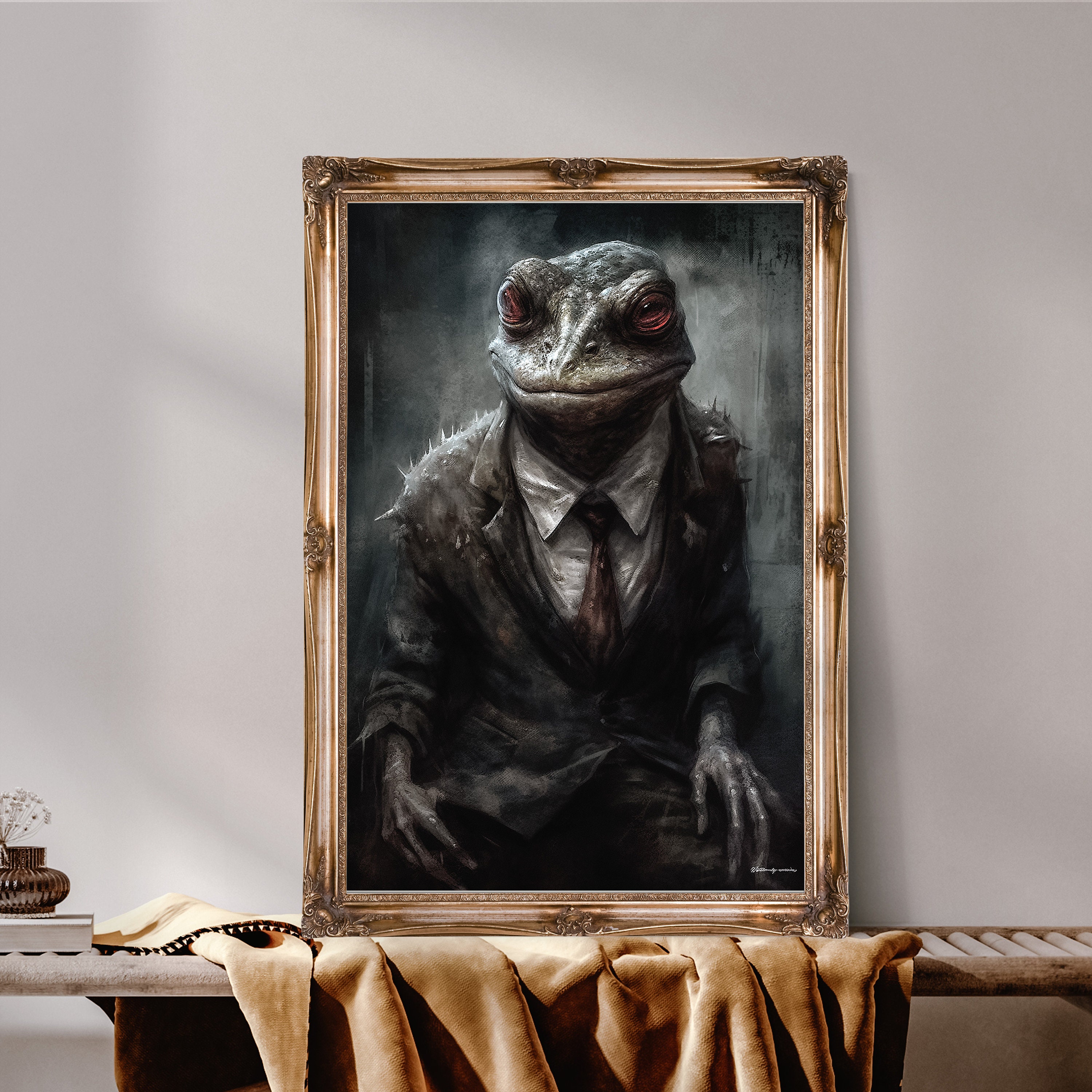 Anthropomorphic Frog Portrait, Dark Aesthetic Art, Frog Print, Frog ...