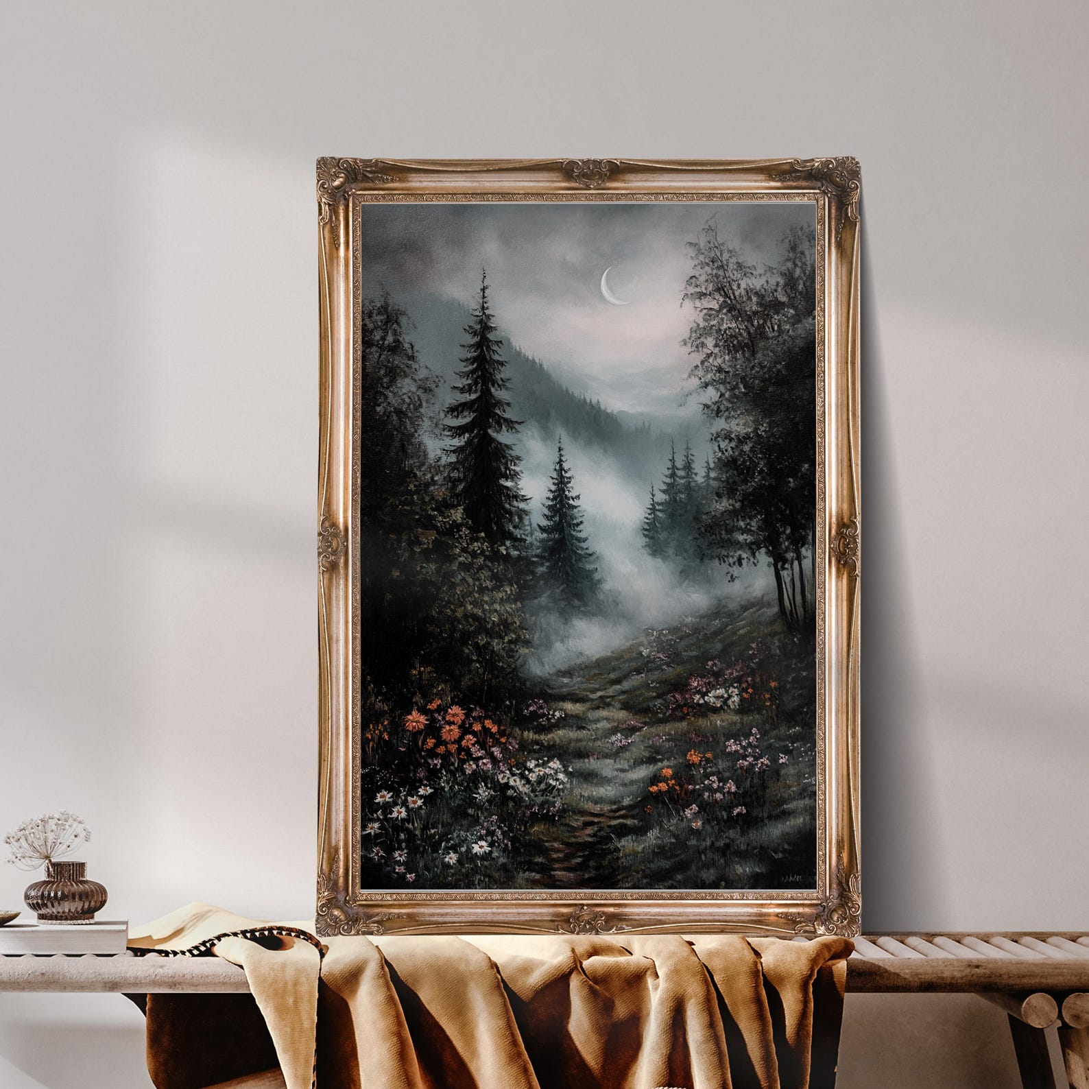 Dark Moody Flower Field Art Print, Dark Cottagecore Art, Dark ...