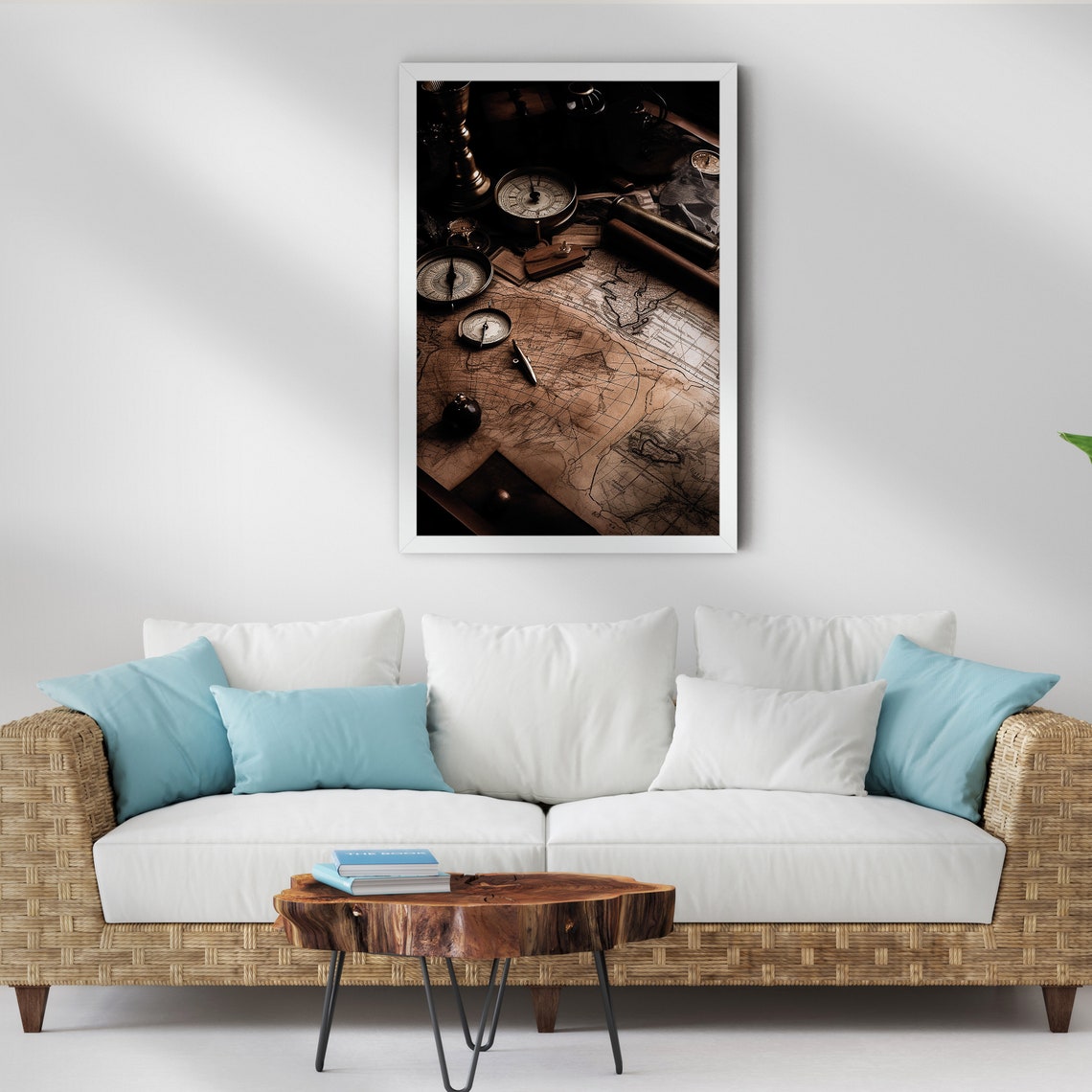 Old Map and Compass Wall Art, Study Room Wall and Table Aesthetics ...