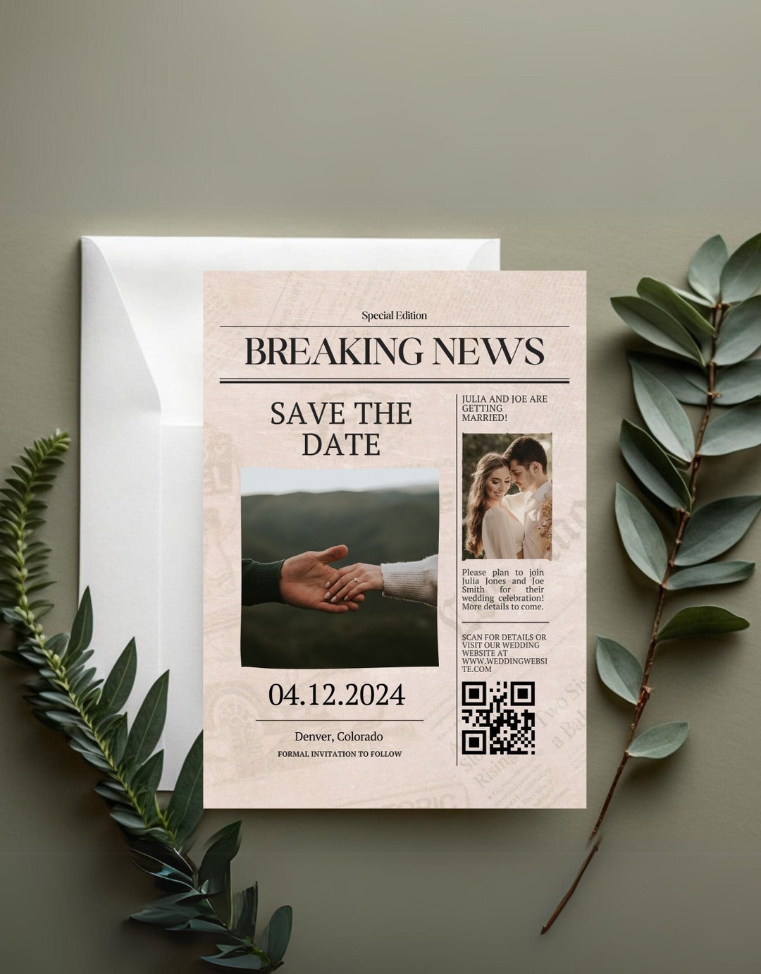 Newspaper Style Front Page Jones Save the Date 5x7 CANVA Invite ...