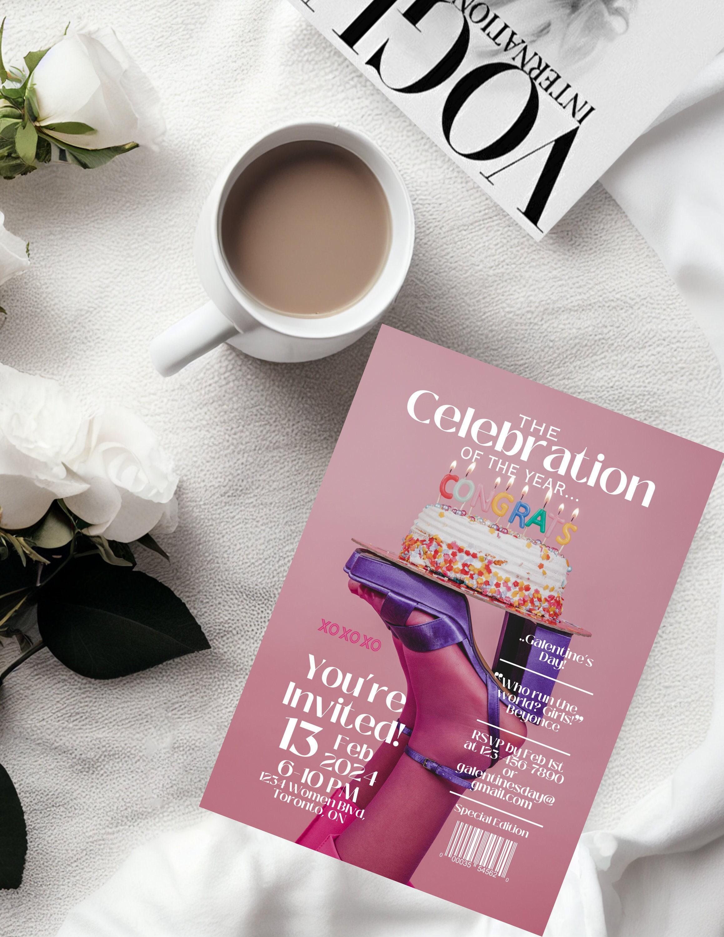Magazine Style Front Page Galentine's Day 5x7 CANVA Invite, Editable ...