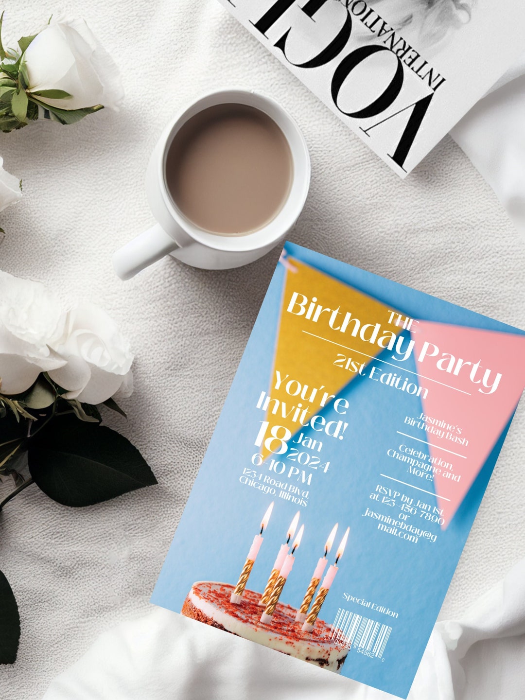 Magazine Style Front Page Jasmine 21st Birthday 5x7 CANVA Invite ...