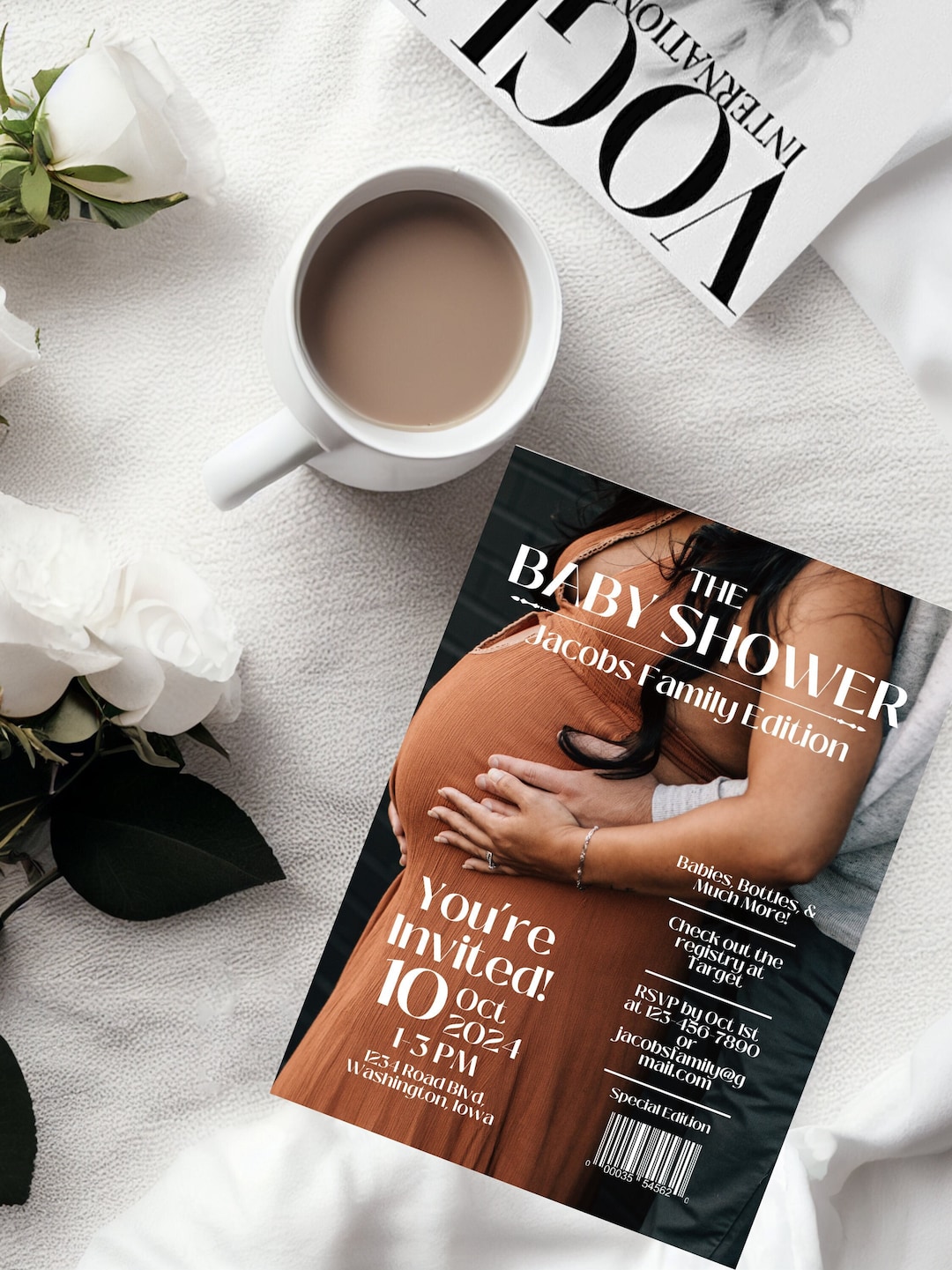 Magazine Style Front Page Jacobs Baby Shower 5x7 CANVA Invite, Editable ...