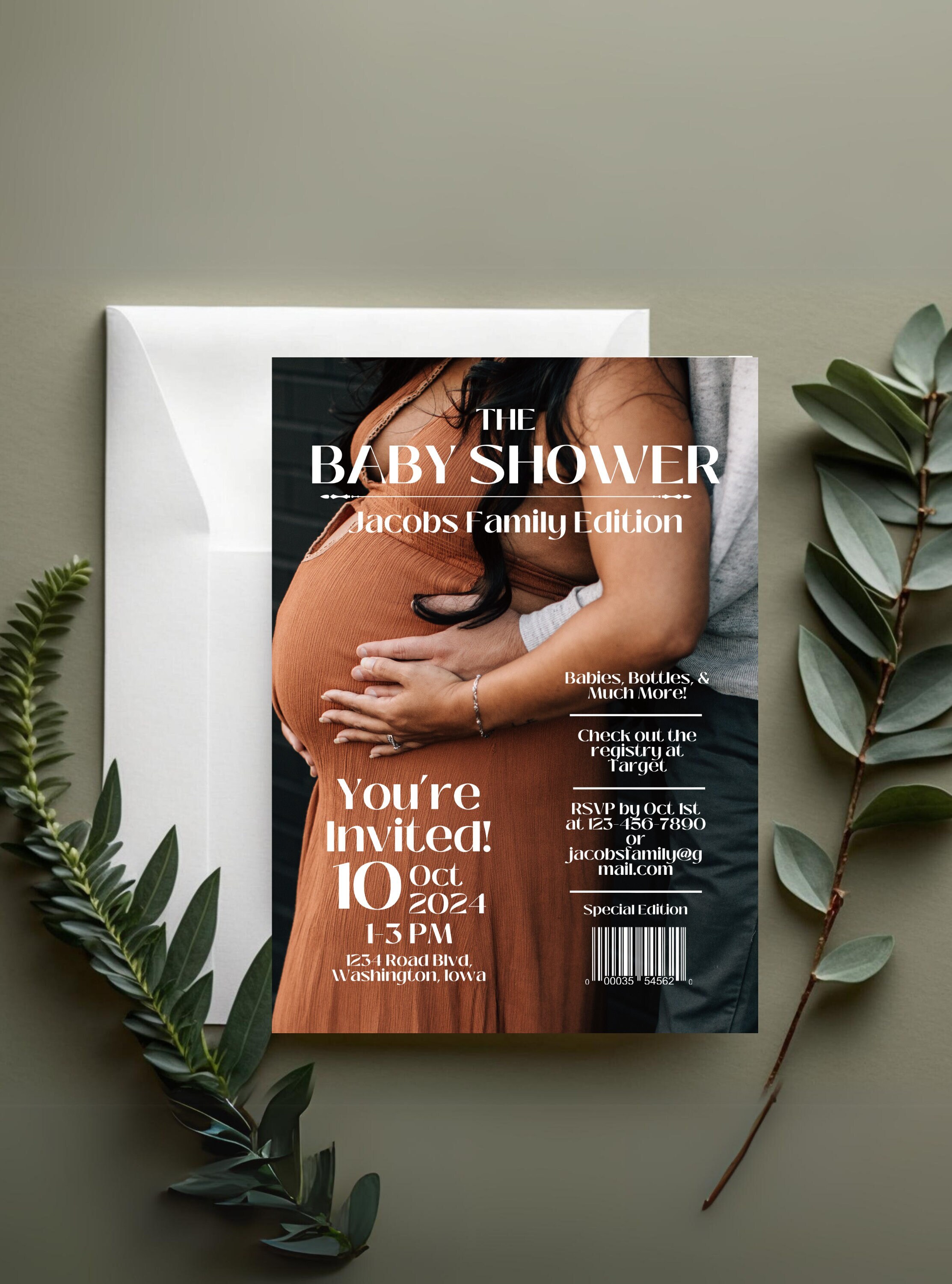 Magazine Style Front Page Jacobs Baby Shower 5x7 CANVA Invite, Editable ...