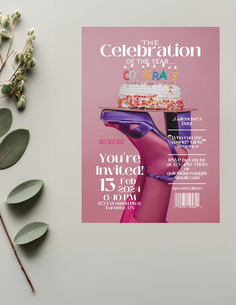 Magazine Style Front Page Galentine's Day 5x7 CANVA Invite, Editable ...