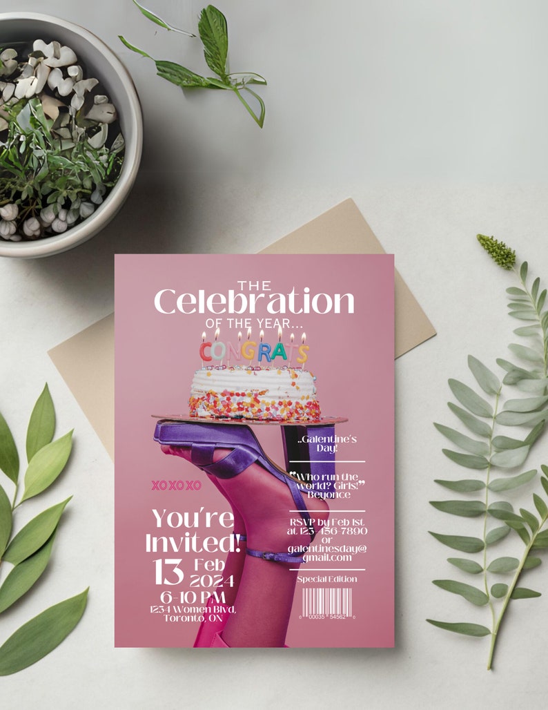 Magazine Style Front Page Galentine's Day 5x7 CANVA Invite, Editable ...