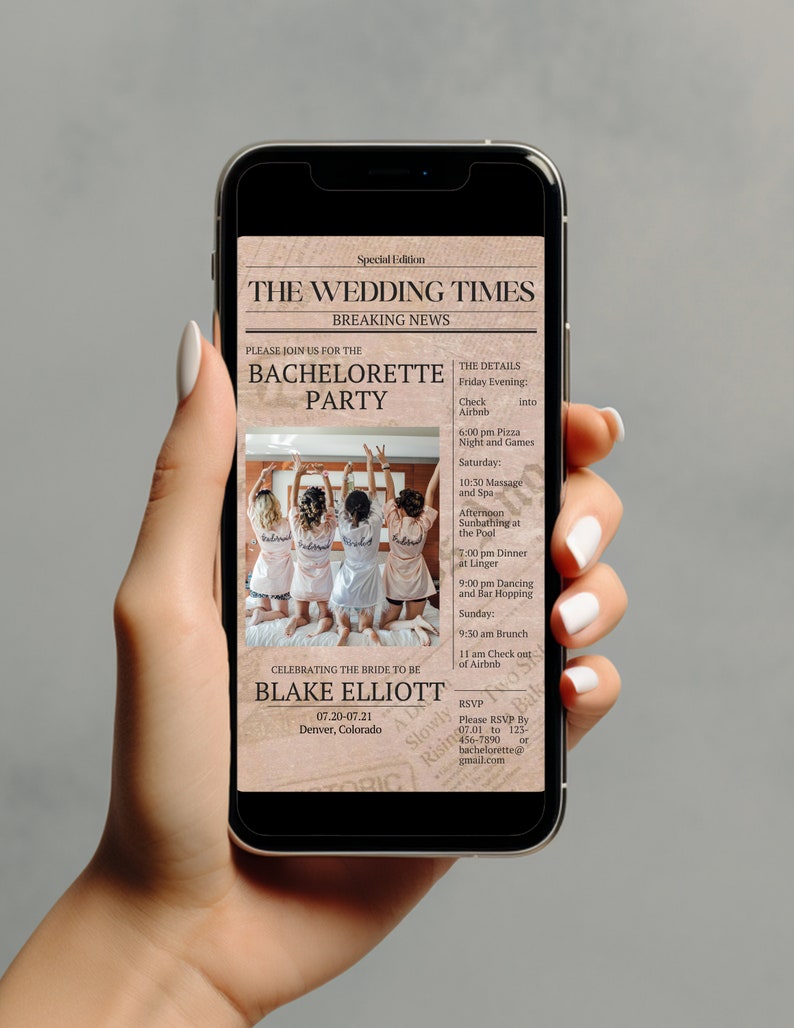 Newspaper Style Front Page Blake's Bachelorette Party CANVA Electronic ...