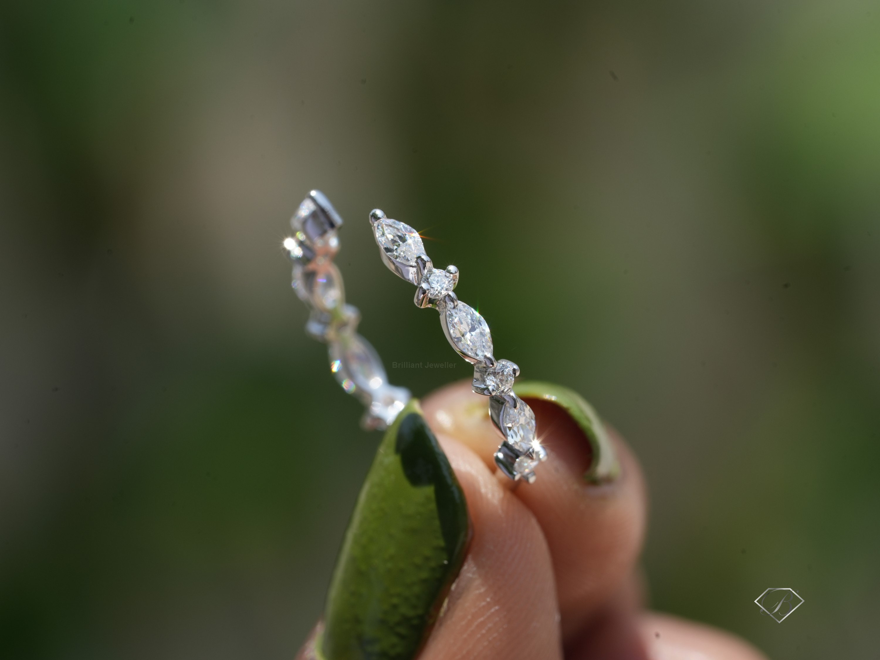 Moissanite Open Wedding Band, 14K White Gold Notched Wedding Band ...