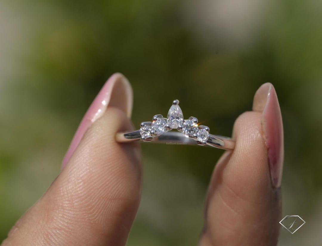 Pear Moissanite Curved Wedding Band Dainty Pear Moissanite Wedding Band ...