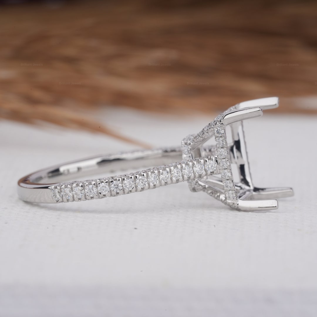 Radiant Cut Diamond Pave Set Semi Mount Piece Engagement Ring 950 ...