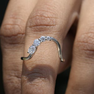 14K Solid Gold Curved Wedding Band Wave Stacking Ring Deep Curved Contour Band for Solitaire ...