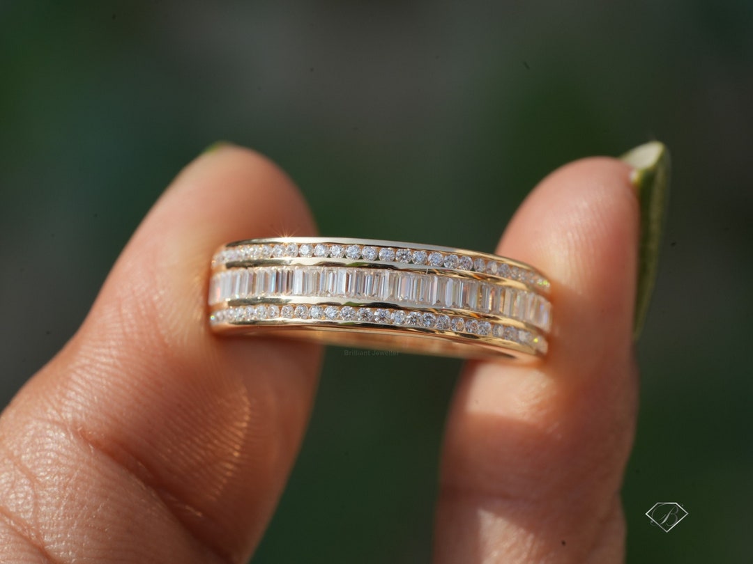 14K Baguette Diamond Channel Set Band Half Eternity Band, Baguette ...