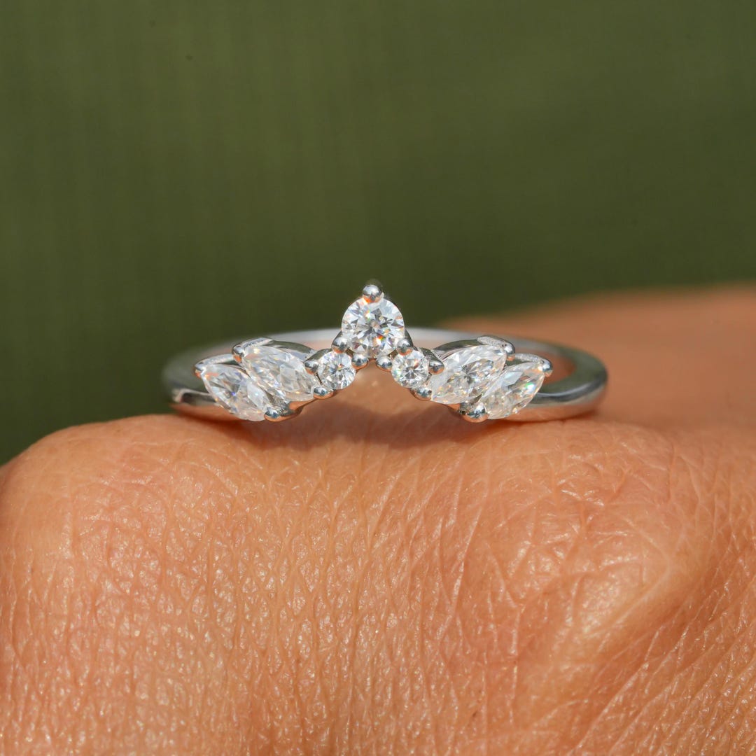 Lab Grown Diamond Curve Wedding Band Marquise and Round Diamond Curve ...