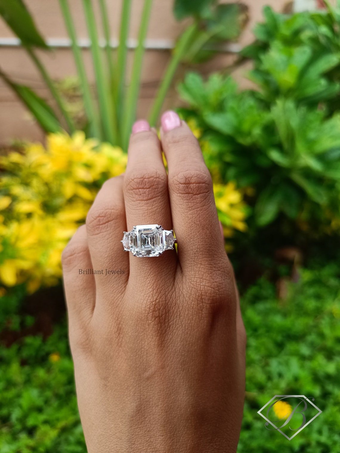 Modified Rectangular Cut Moissanite Custom Ring Cadillac Step Cut Three ...